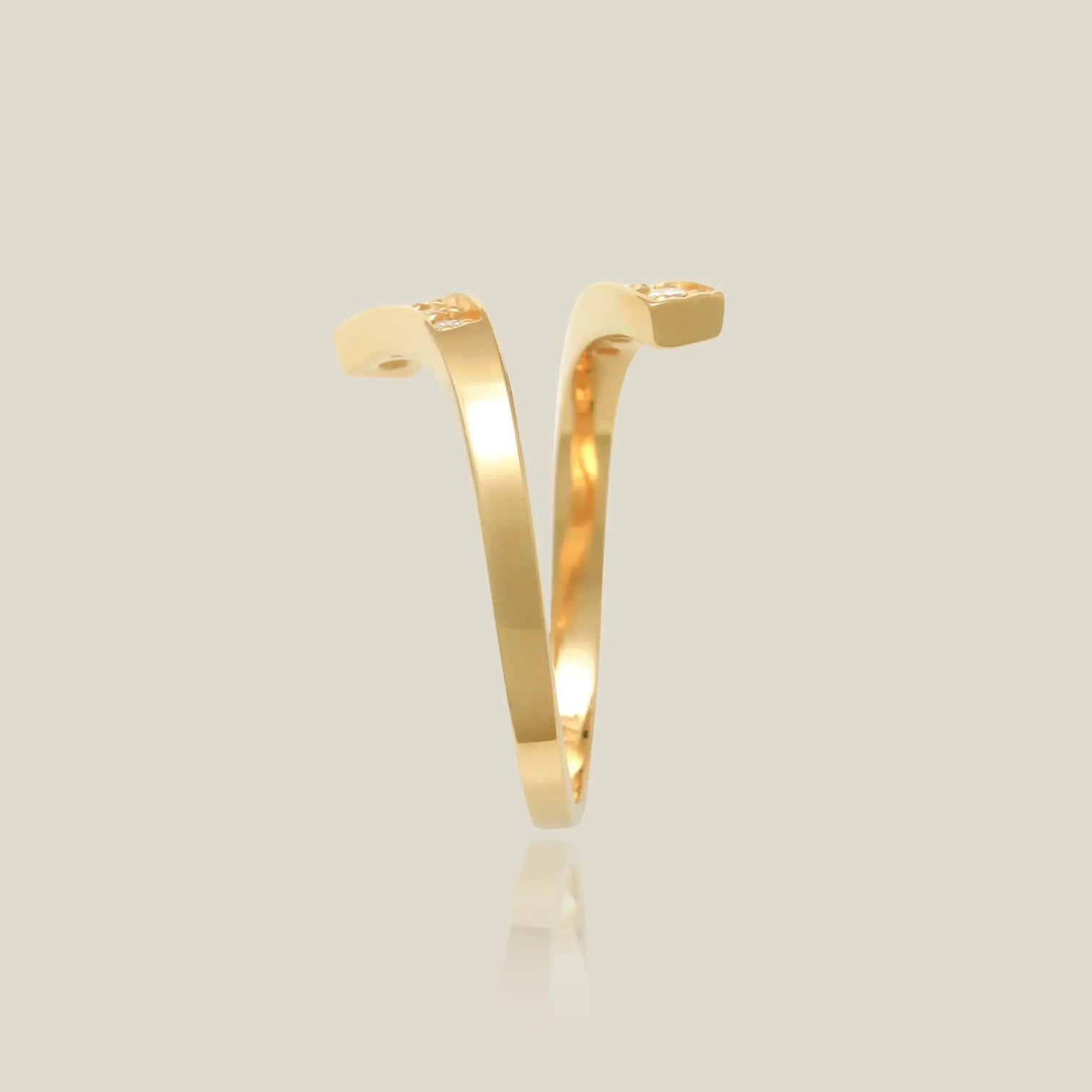 14k Solid Gold Diamond Double Bar Open Ring - Anygolds