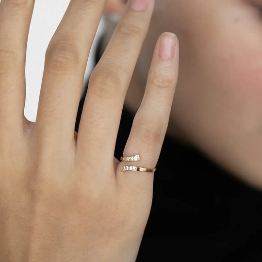 14k Solid Gold Diamond Double Bar Open Ring - Anygolds